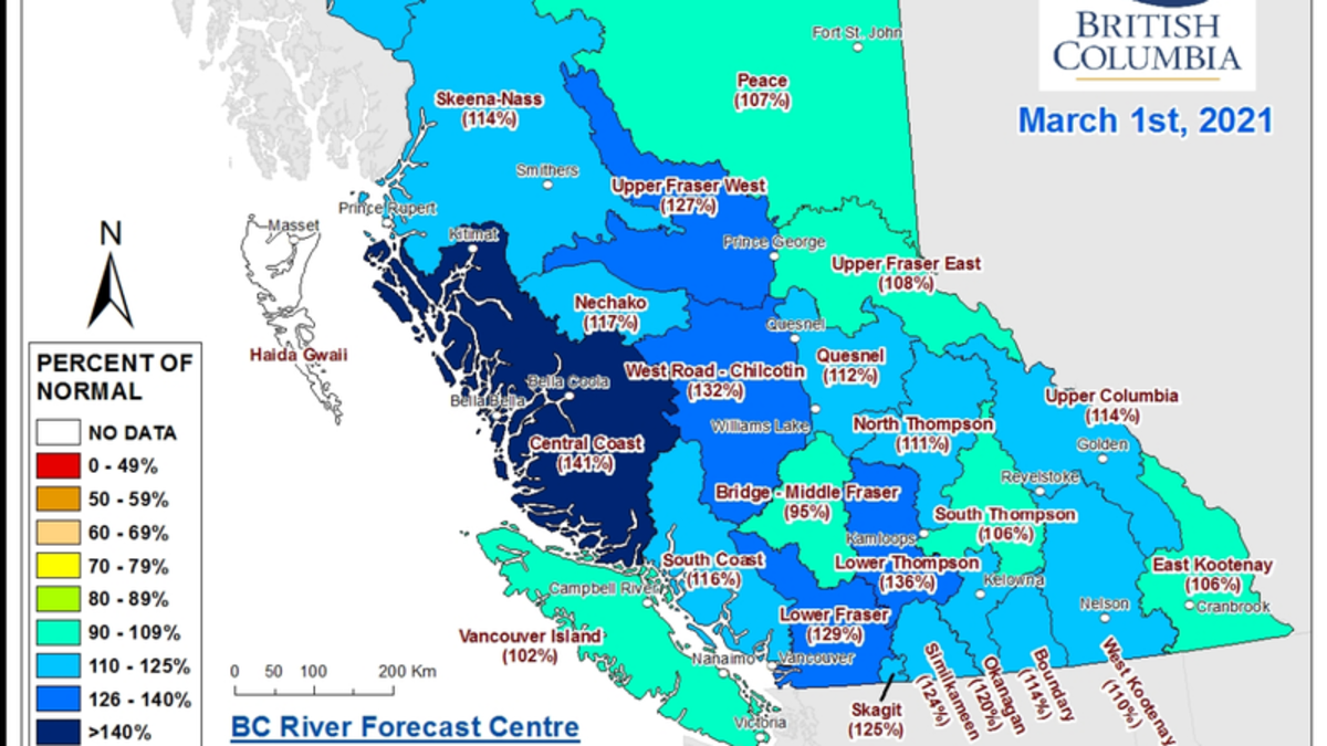 Snowpack across B.C. surged above normal in February | CFJC Today Kamloops