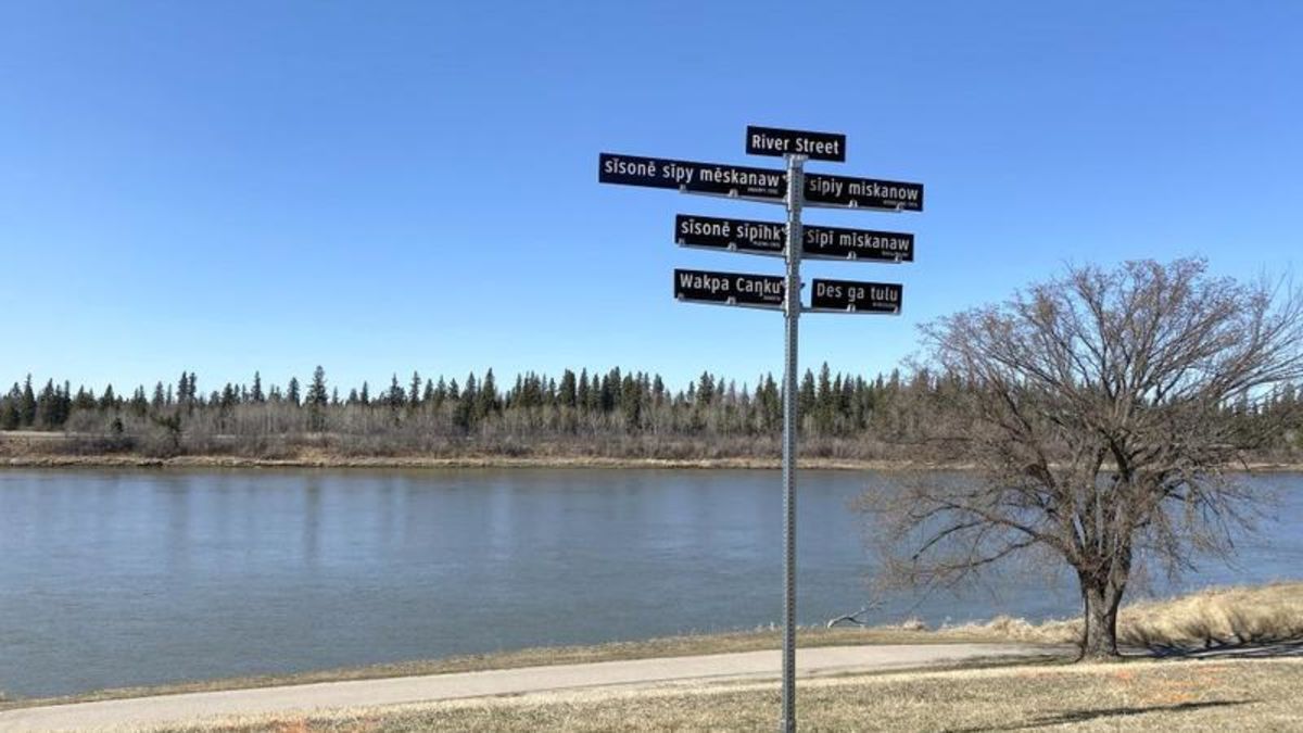 Street signs displayed along River Street featuring P.A.’s Indigenous ...