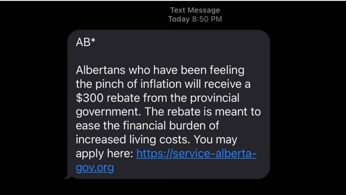 SCAM ALERT: Texts from “Service Alberta” for fake $300 rebates ...