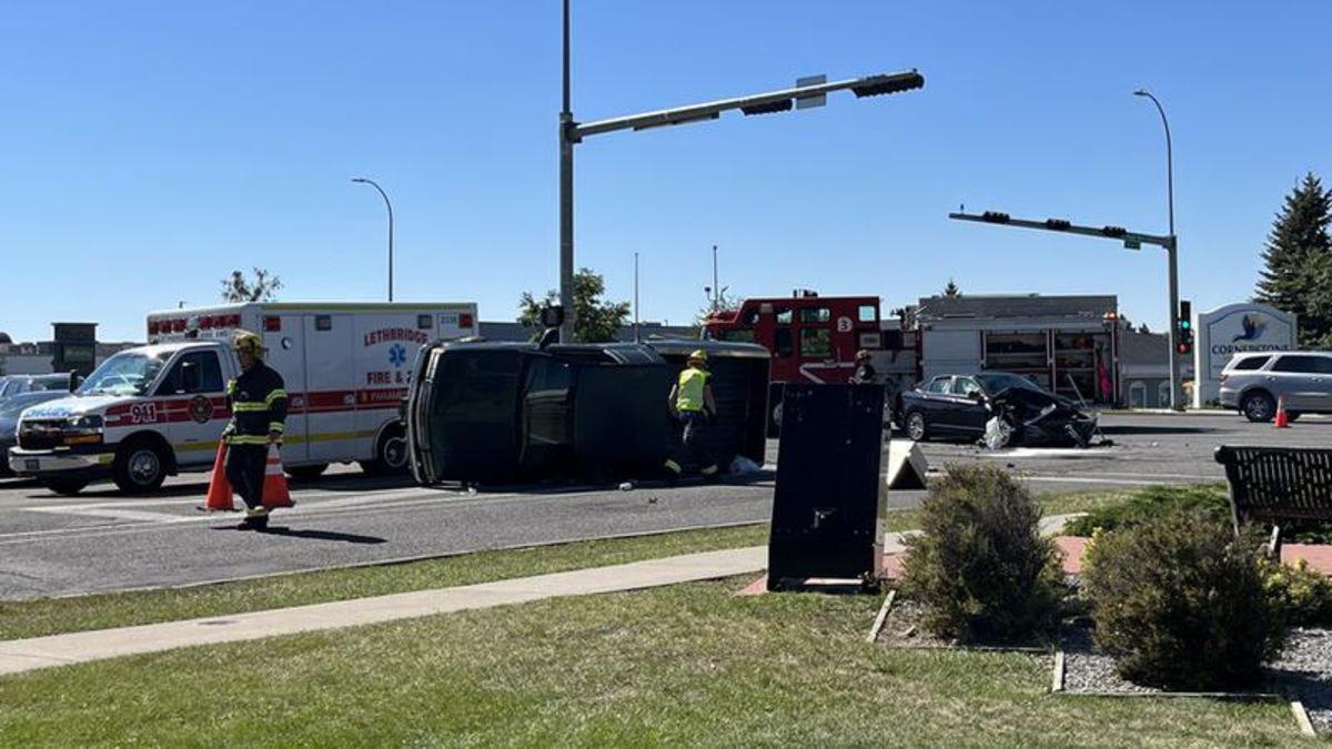South Lethbridge crash flips truck onto its side | Lethbridge News Now