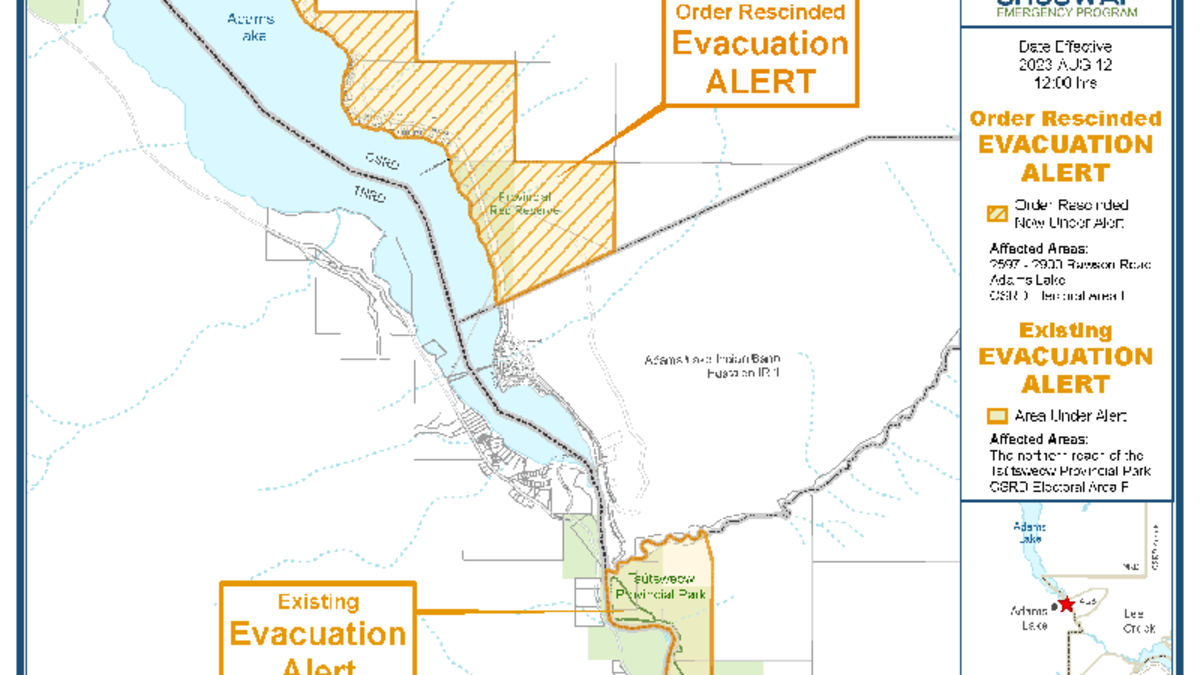 Lower East Adams Lake wildfire: Evacuation Order downgraded to an Alert ...
