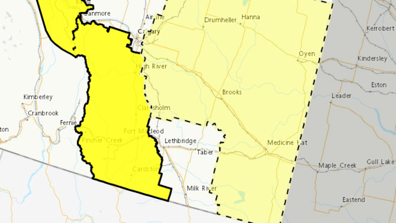 Wind warning issued for southwest Alberta, winter storm watch in east ...